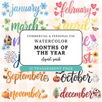 Months of the Year Watercolor Clipart, Seasonal Graphics for Planners ...