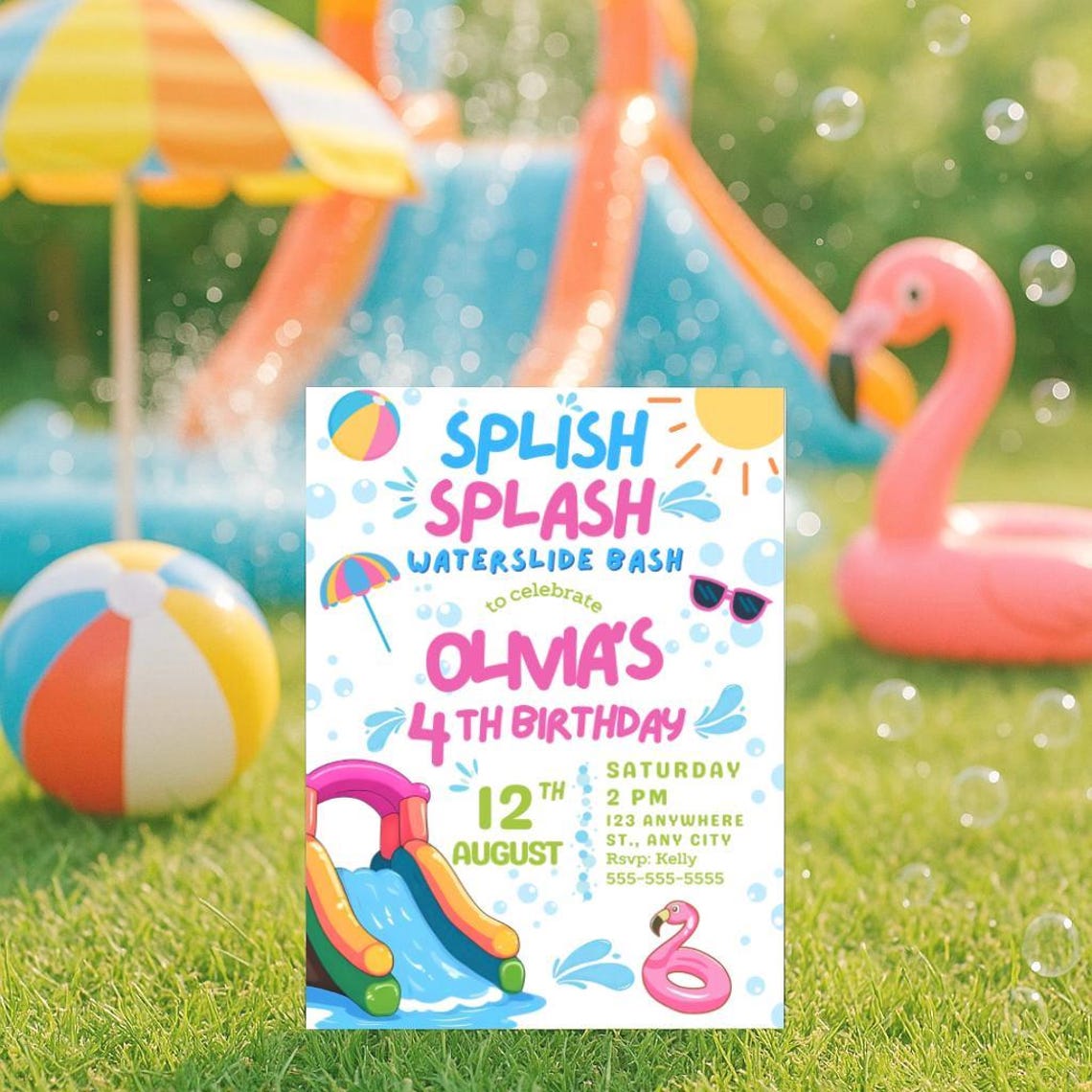 Summer Splash Bash Digital Invite -waterslide Party Template - Etsy