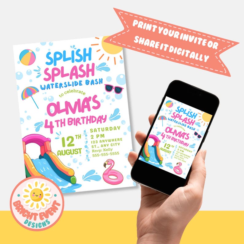 Summer Splash Bash Digital Invite -waterslide Party Template - Etsy