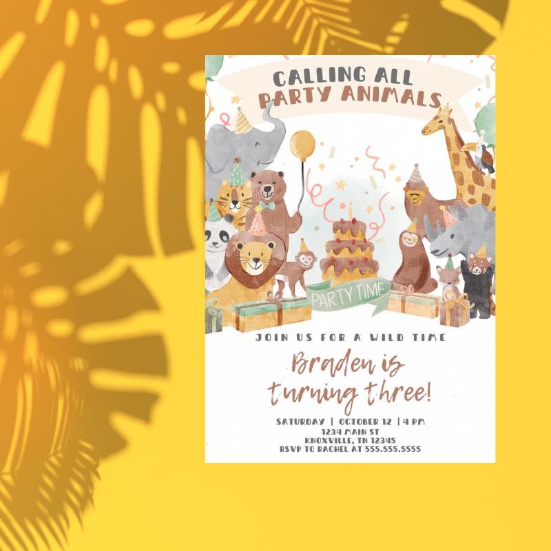Calling All Party Animals Birthday Invitation, Party Animals Birthday ...