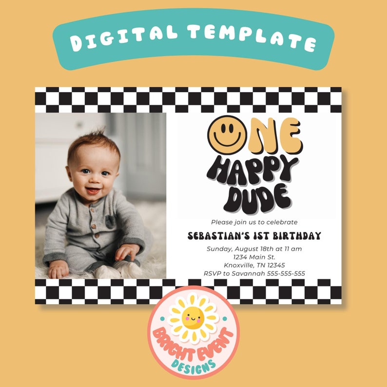 One Happy Dude Birthday Invitation Template, Printable Invitation ...