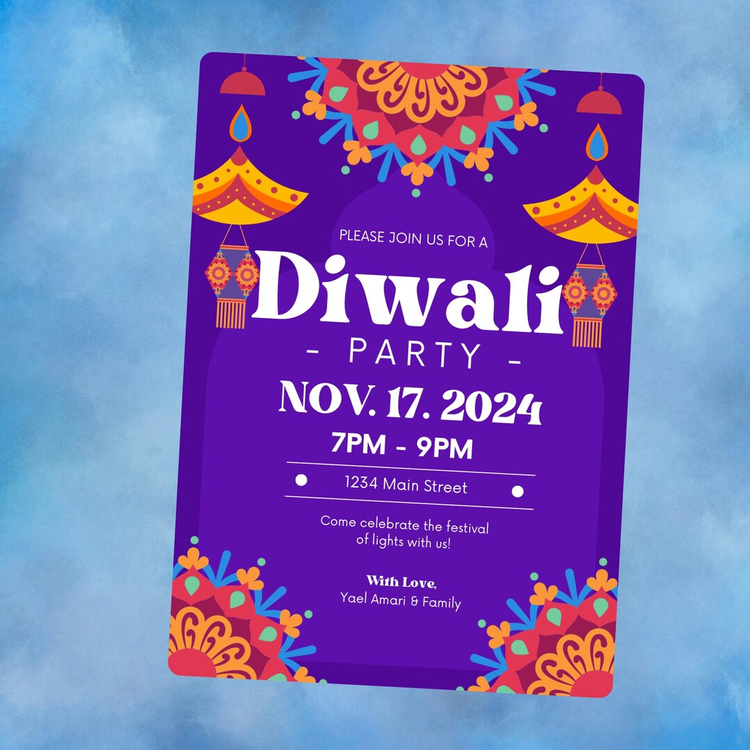 Editable Diwali Party Invitation, Hindu Festival of Lights, Deepavali ...