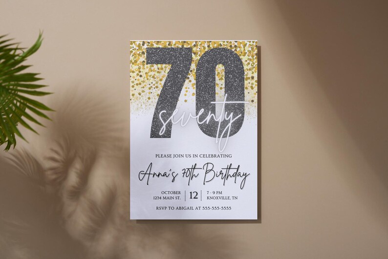 Chic 70th Birthday Invitation - Personalized Party Invite, Elegant ...