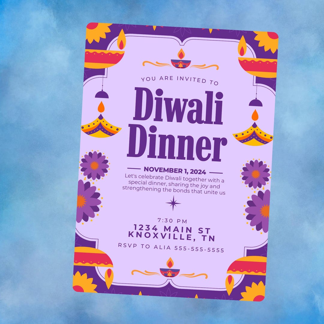 Editable Diwali Dinner Invitation, Hindu Festival of Lights, Deepavali ...