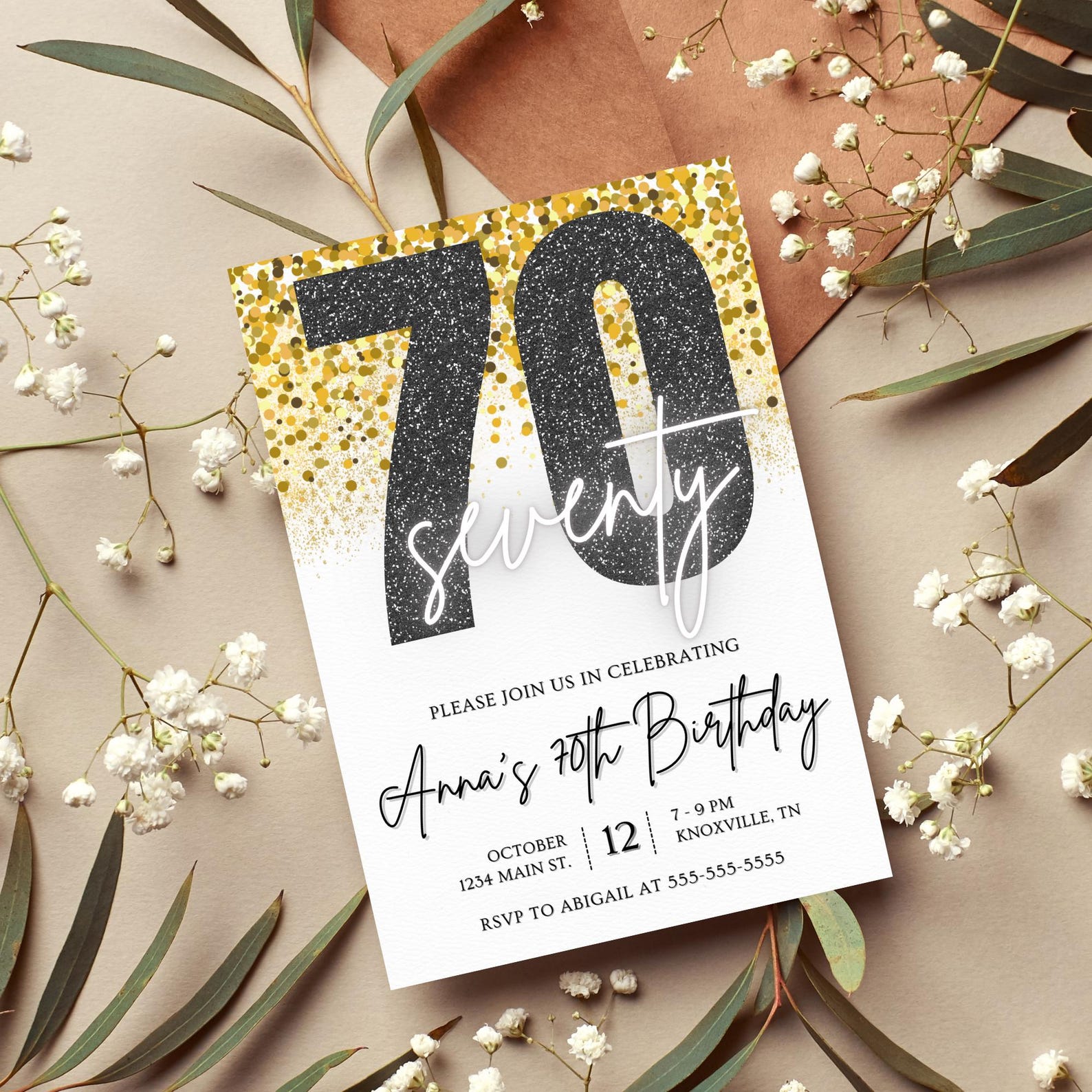 Chic 70th Birthday Invitation - Personalized Party Invite, Elegant ...