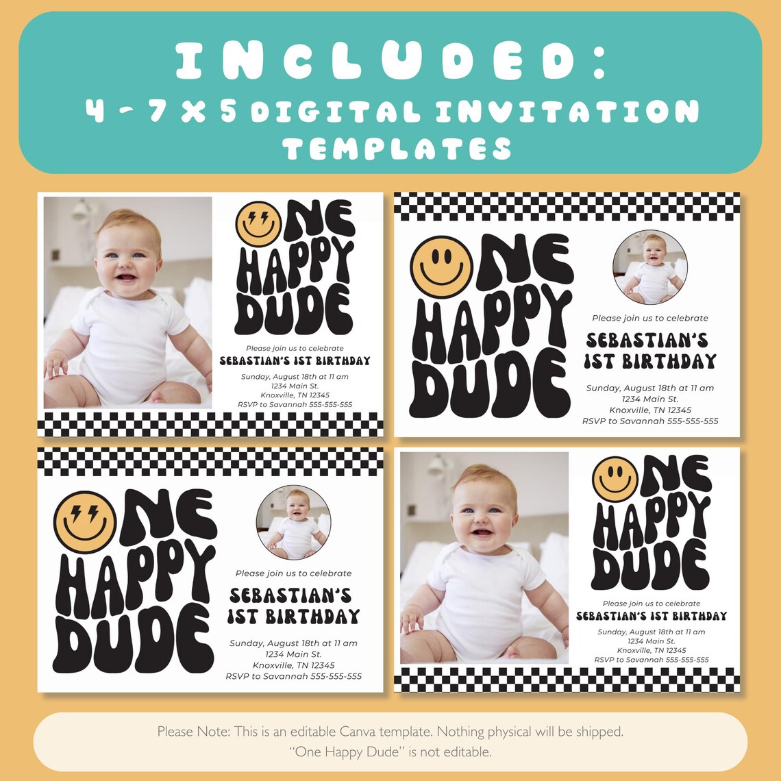 One Happy Dude Birthday Invitation Template: Retro First Birthday ...