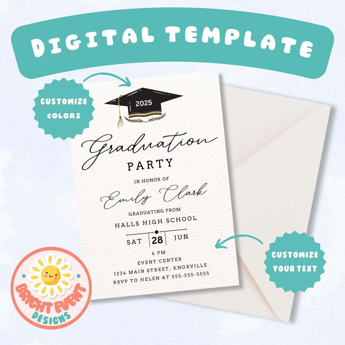 Customizable Graduation Party Invitation for High School or College ...