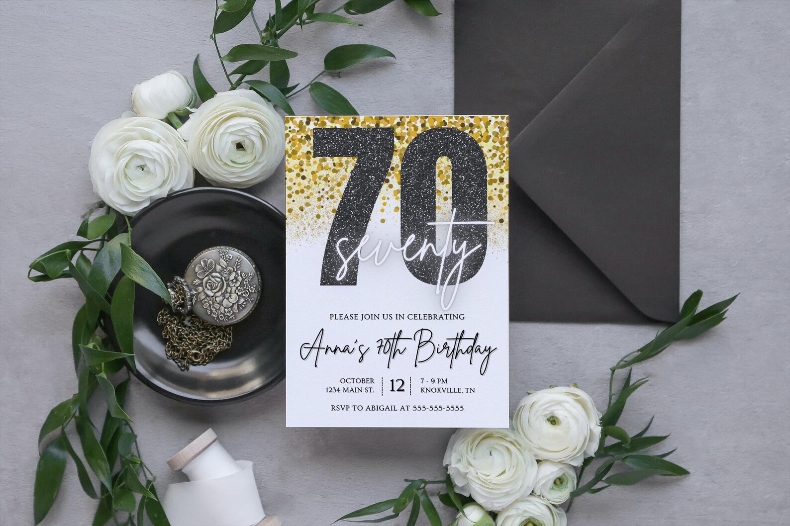 Chic 70th Birthday Invitation - Personalized Party Invite, Elegant ...