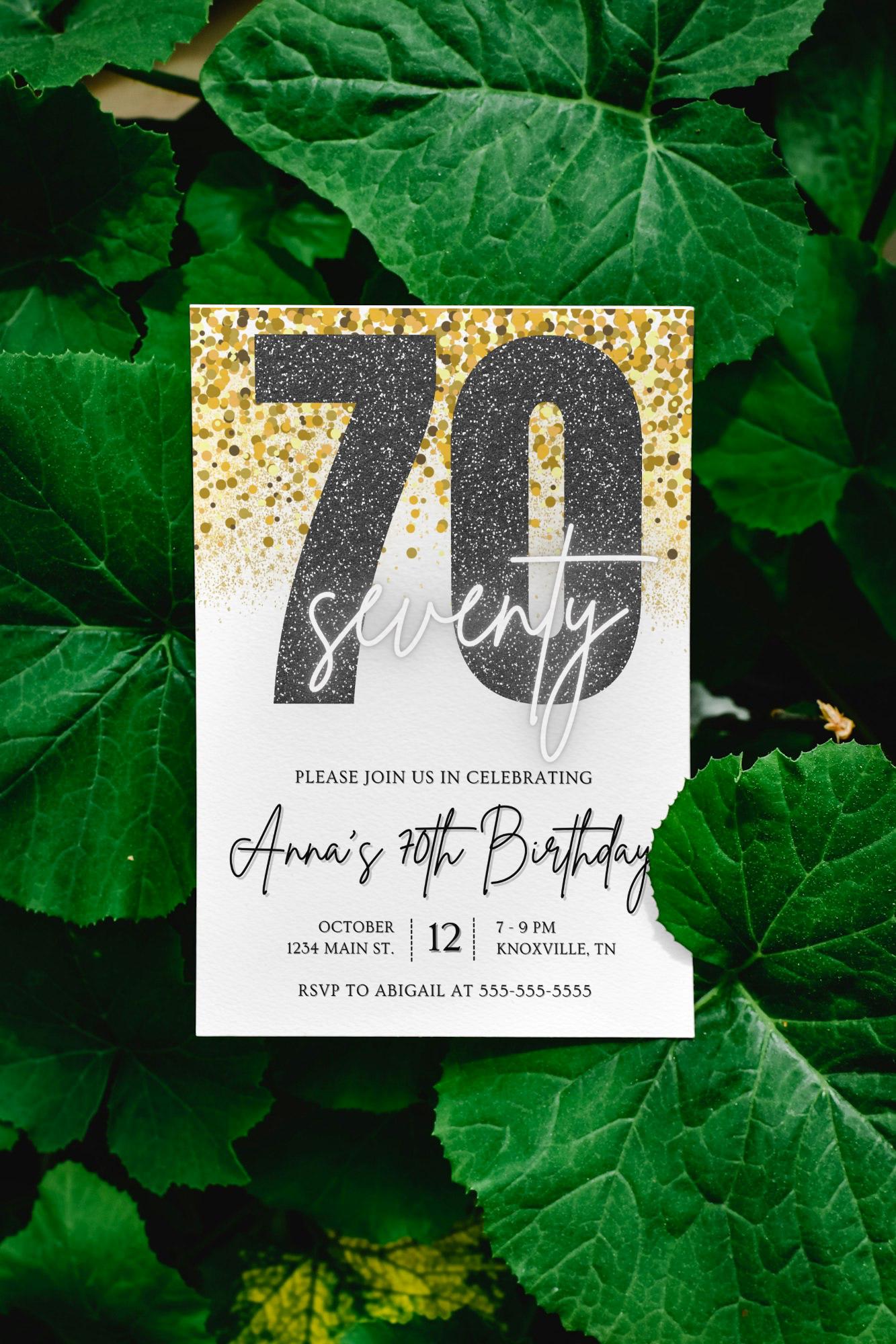 Chic 70th Birthday Invitation - Personalized Party Invite, Elegant ...