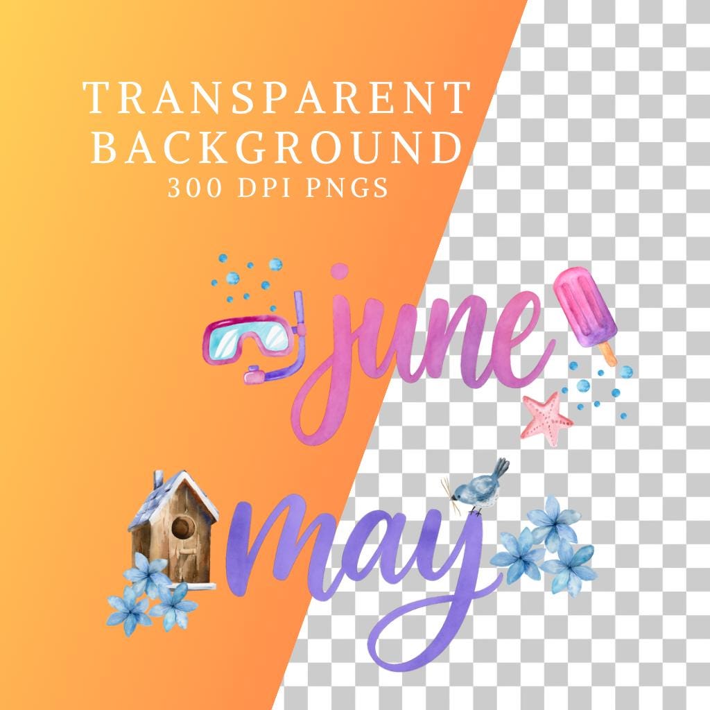 Watercolor Months of the Year Clipart: Hand-lettered PNG Bundle (300 ...