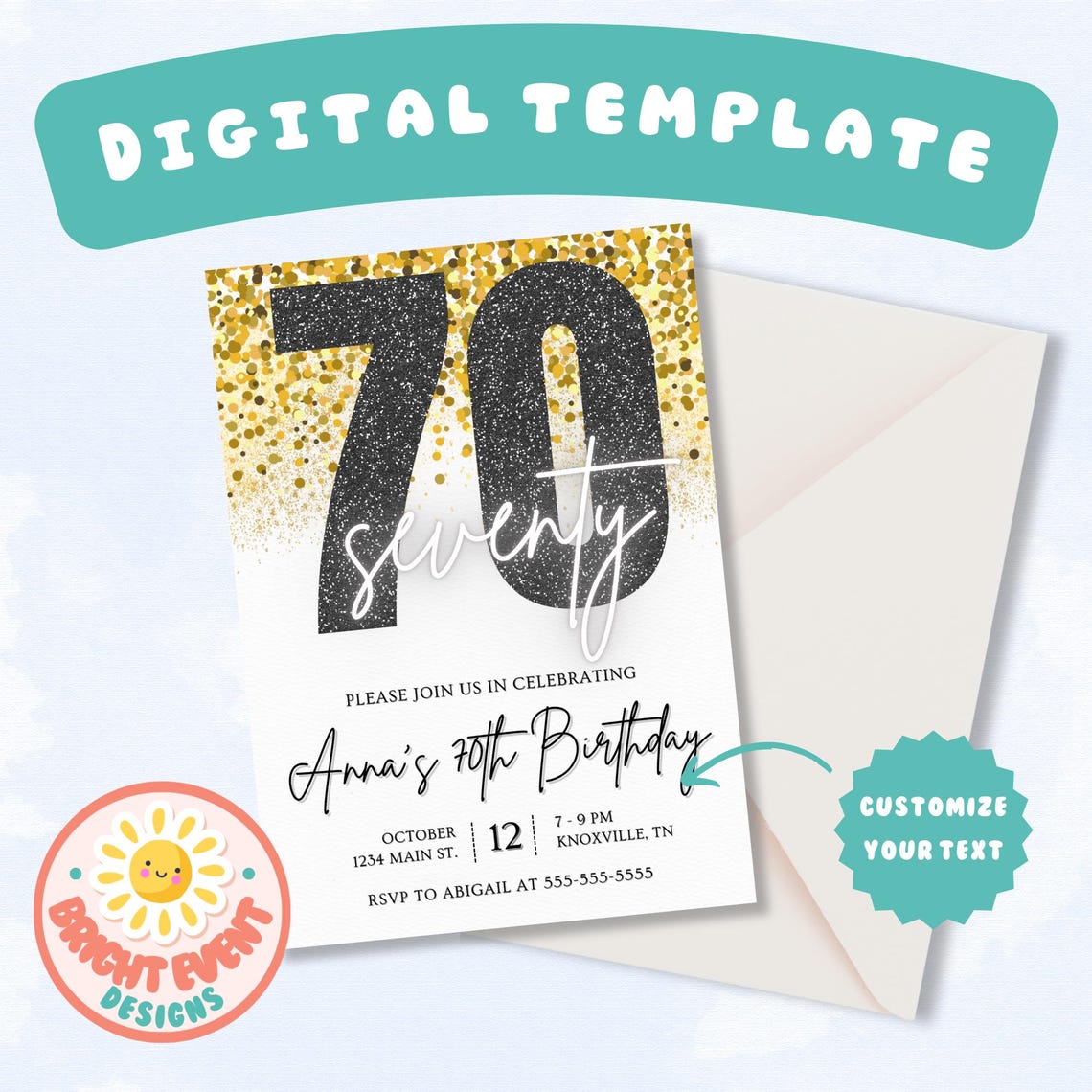 Chic 70th Birthday Invitation - Personalized Party Invite, Elegant ...