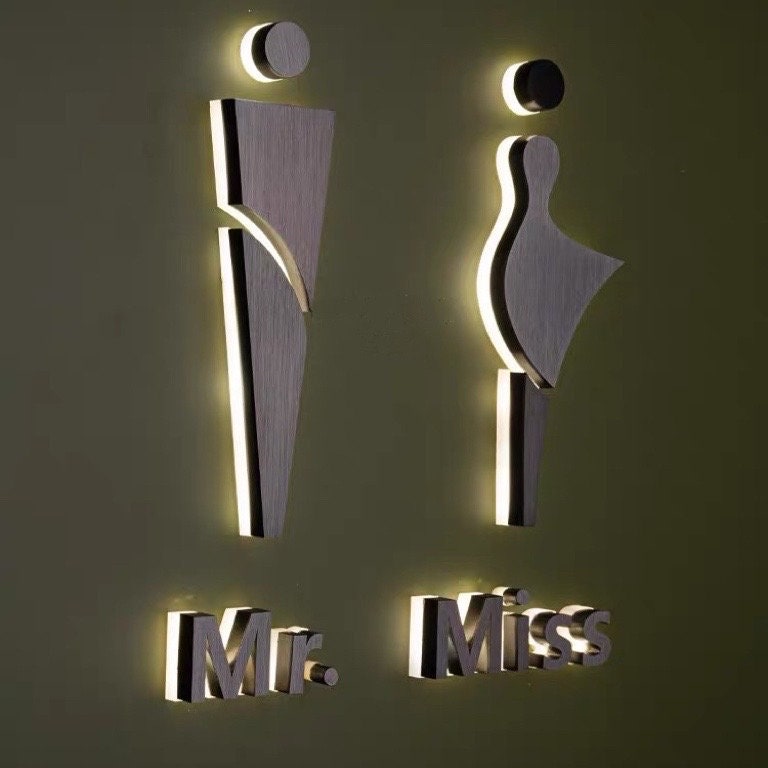 Luxury Custom Washroom, Toilet, Restroom Metal Backlit Sign ...