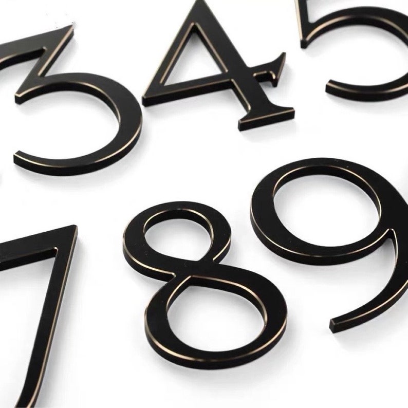 Black Aluminum Number Sign With Gold Edge, Modern Font - Etsy