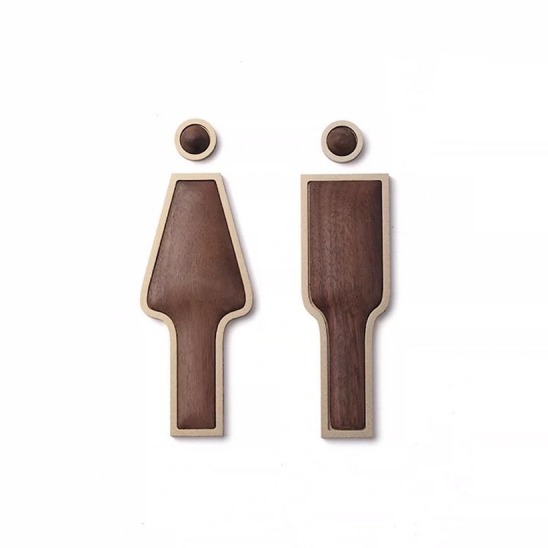 Luxury Walnut Wood Surface Washroom Sign, Bathroom Sign, Restroom Sign ...