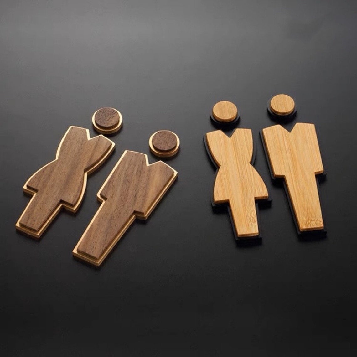 Custom Walnut Wood Bamboo Surface Washroom Sign, Bathroom Sign ...