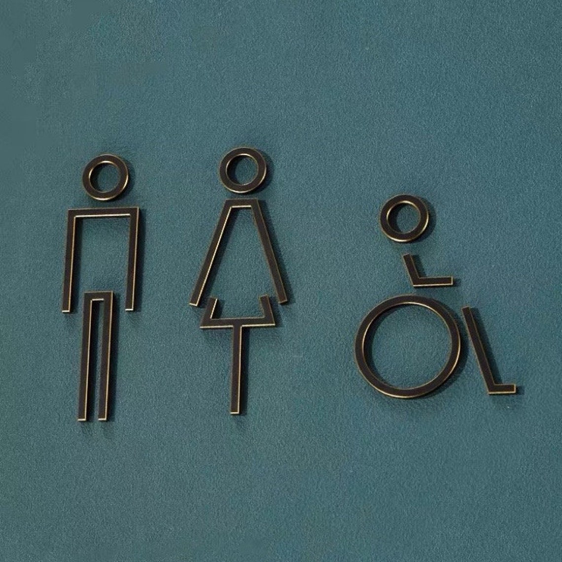Luxury Black With Gold Edge Matt Surface Metal Washroom Sign, Bathroom ...