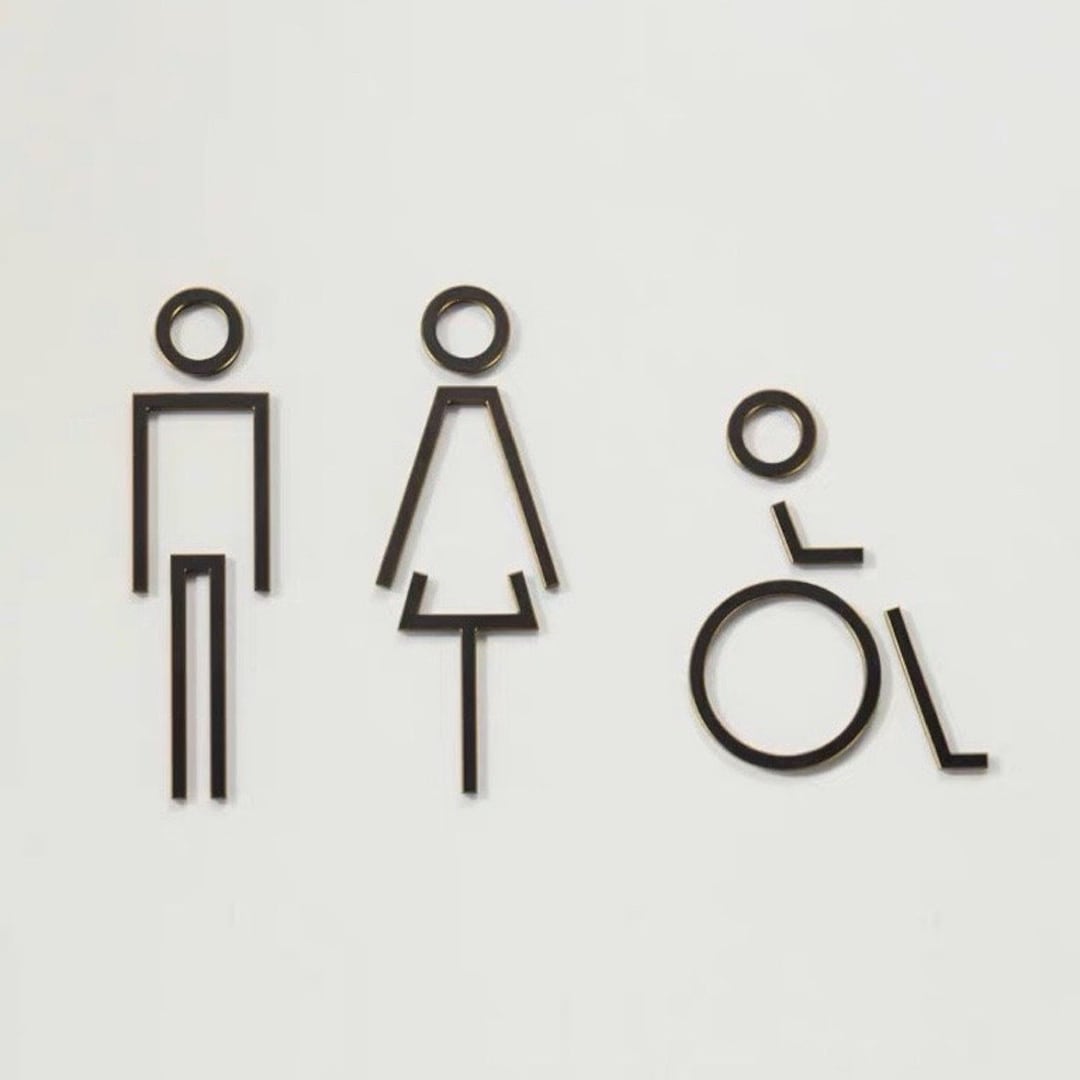 Luxury Black With Gold Edge Matt Surface Metal Washroom Sign, Bathroom ...