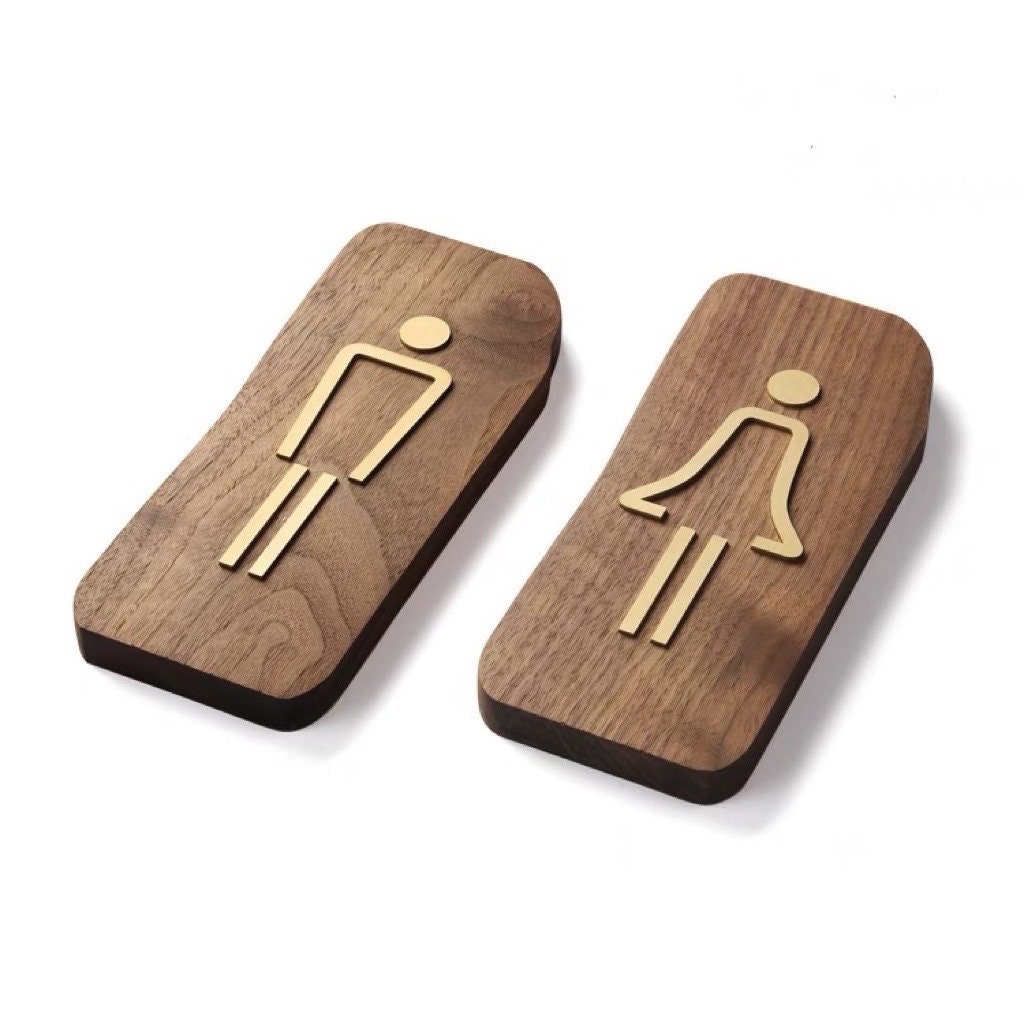 Custom Walnut Wood With Brass Washroom Sign, Bathroom Sign, Restroom ...