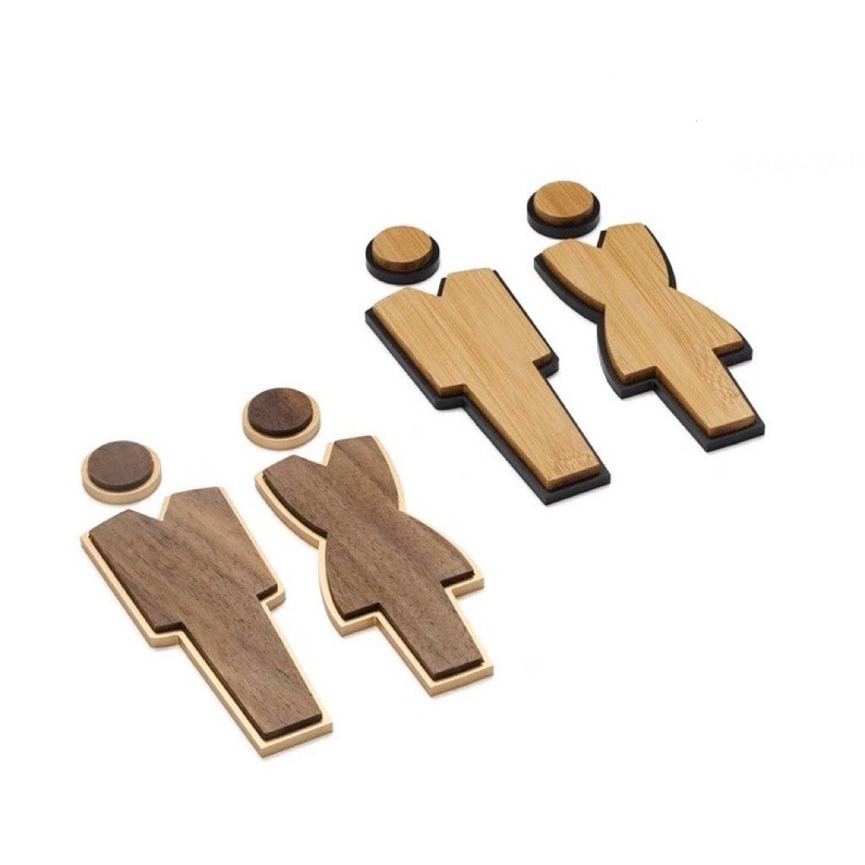 Custom Walnut Wood Bamboo Surface Washroom Sign, Bathroom Sign ...