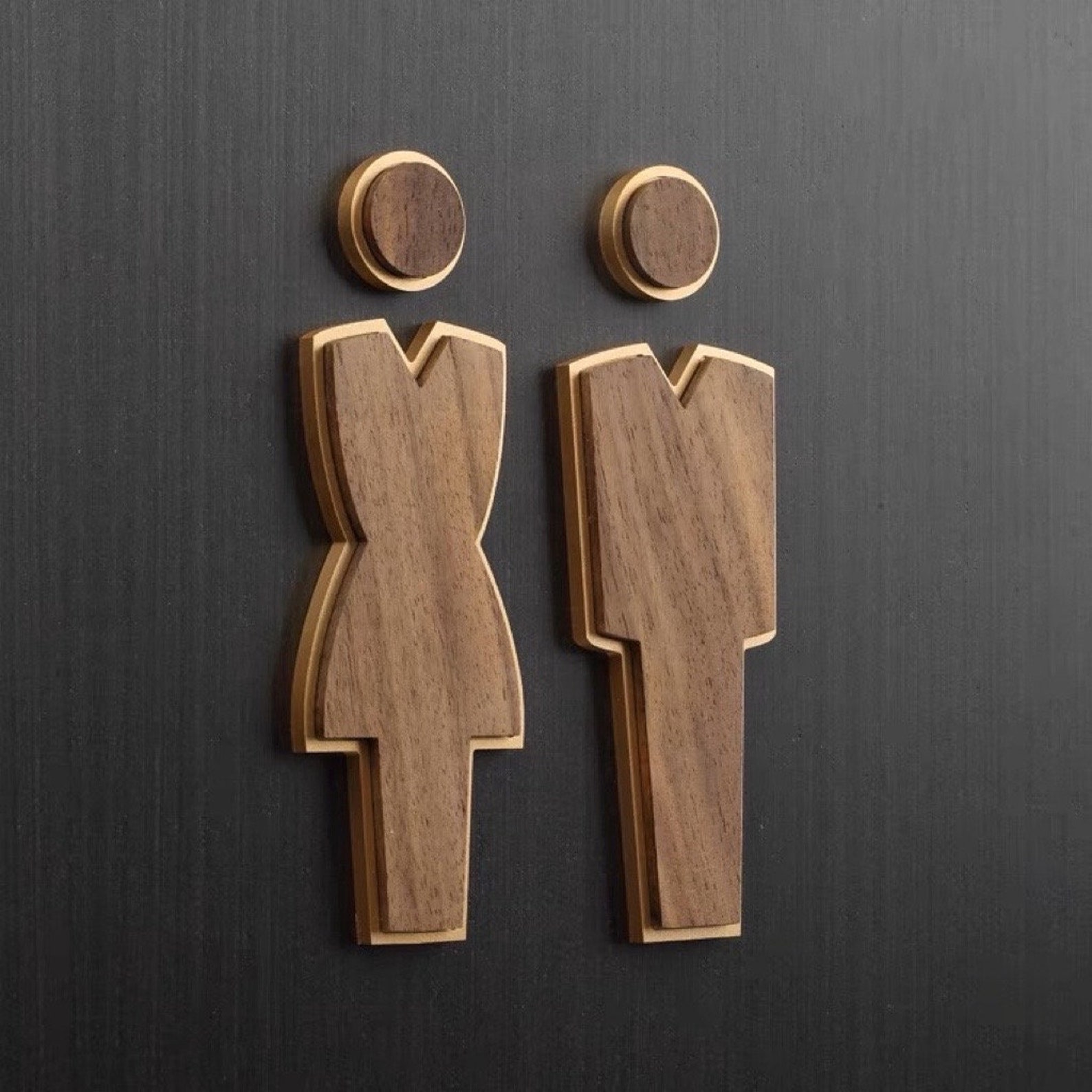 Custom Walnut Wood Bamboo Surface Washroom Sign, Bathroom Sign ...