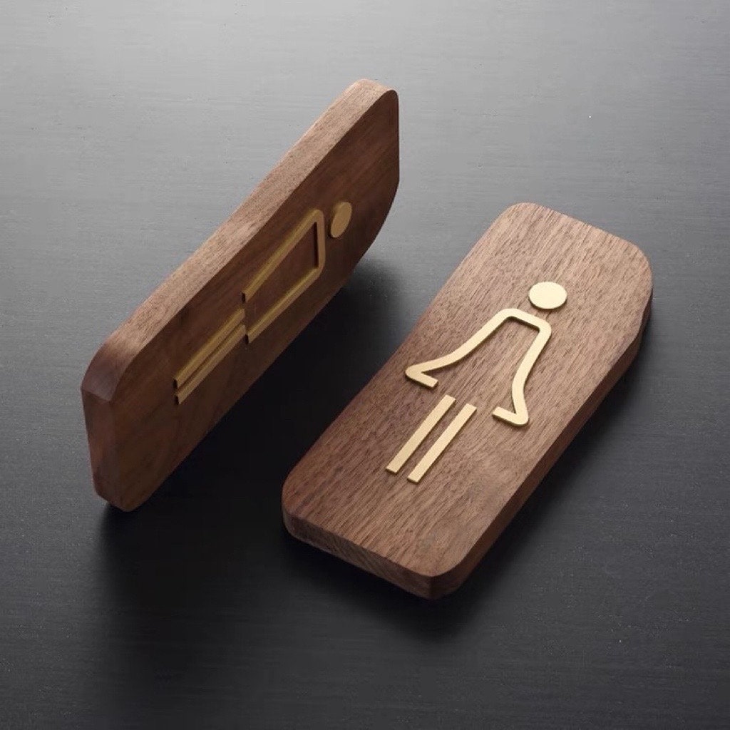 Custom Walnut Wood With Brass Washroom Sign, Bathroom Sign, Restroom ...