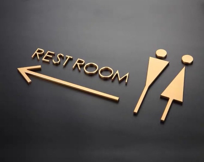 Luxury Black With Gold Edge Matt Surface Metal Washroom Sign, Bathroom ...