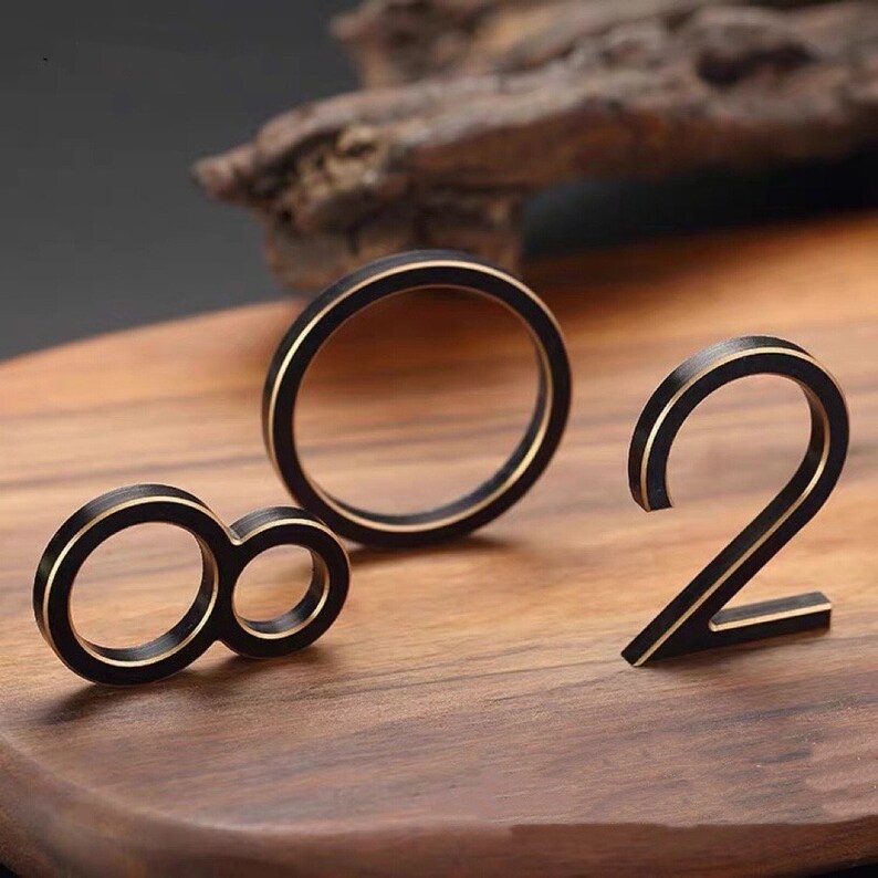 Black Aluminum Number Sign With Gold Edge, Modern Font - Etsy