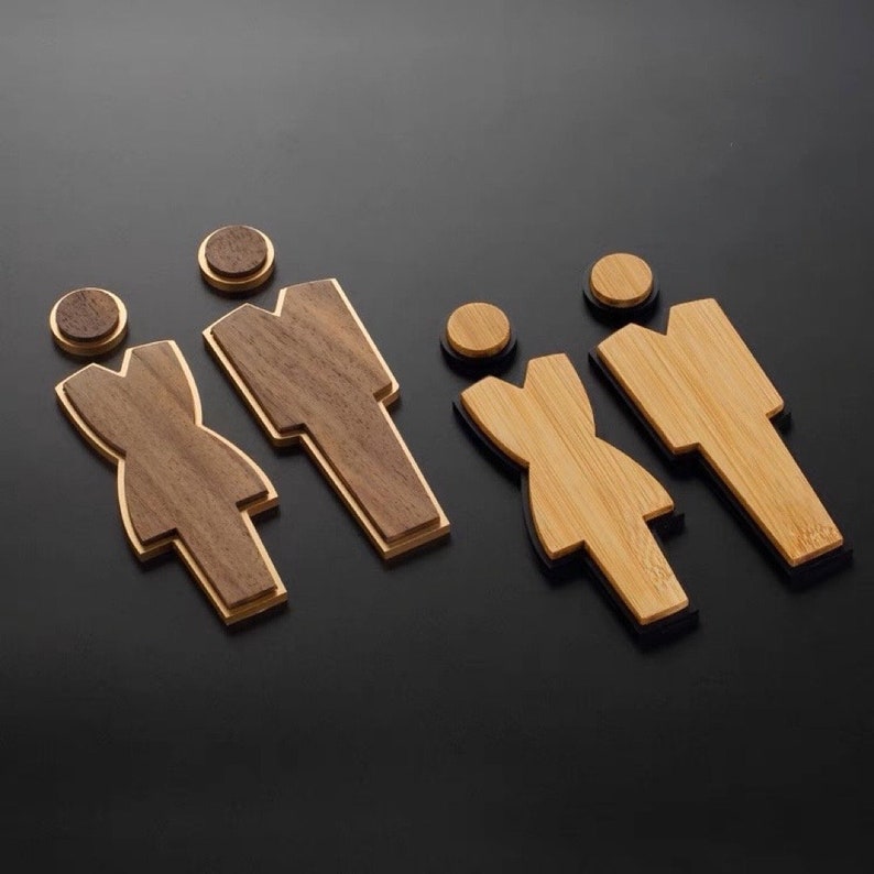 Custom Walnut Wood Bamboo Surface Washroom Sign, Bathroom Sign ...