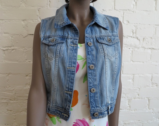90s Cargo Denim Zip Front Crop Vest Medium - Etsy