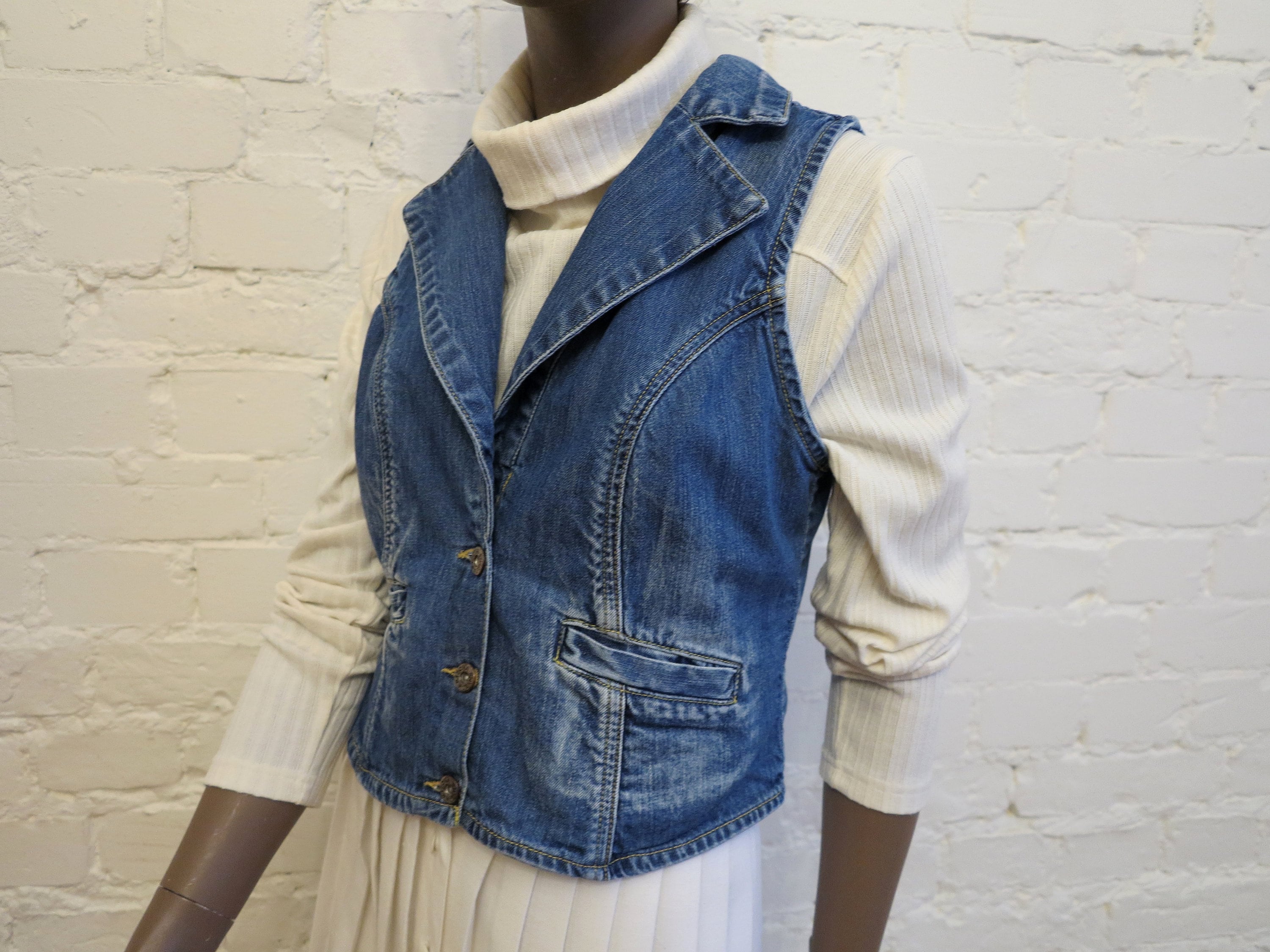 Blue Denim Vest Stretchy Fitted Jens Waistcoat Country Western Vest ...