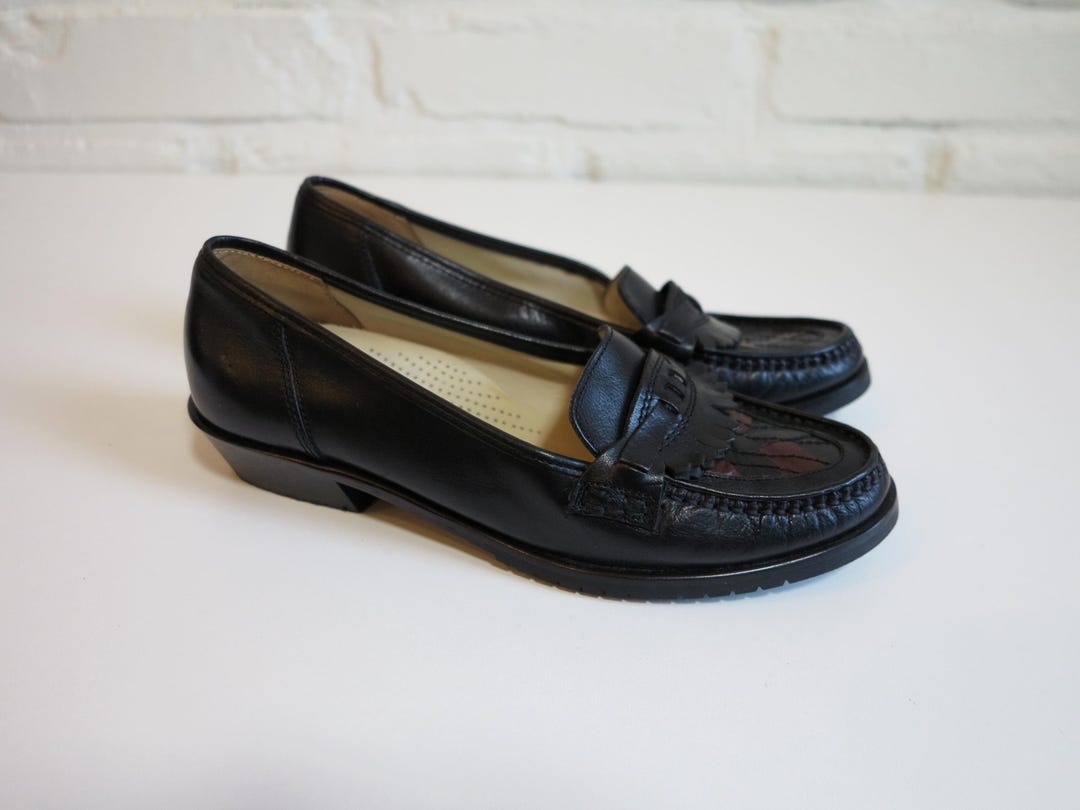 German Vintage Leather Loafers | Claudine by Salamander | Black Classic ...