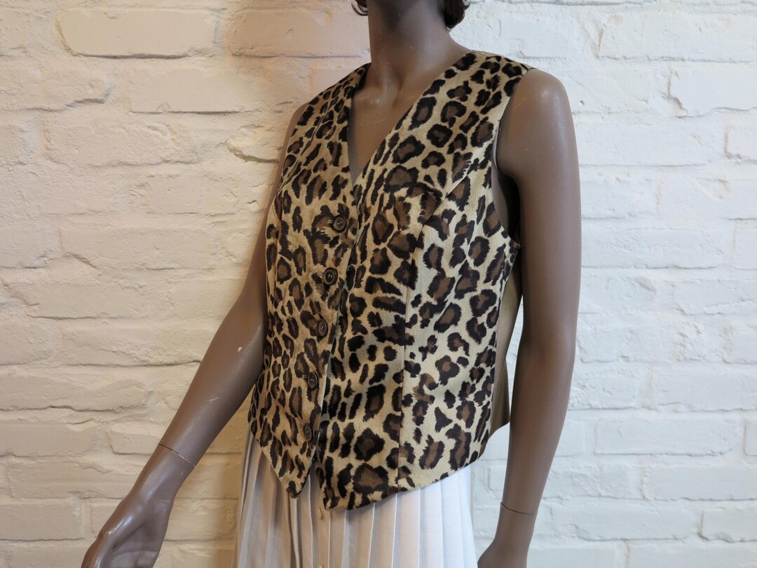 Vintage Leopard Print Vest – TOFFS! Fitted Waistcoat, 90s Animal Print ...