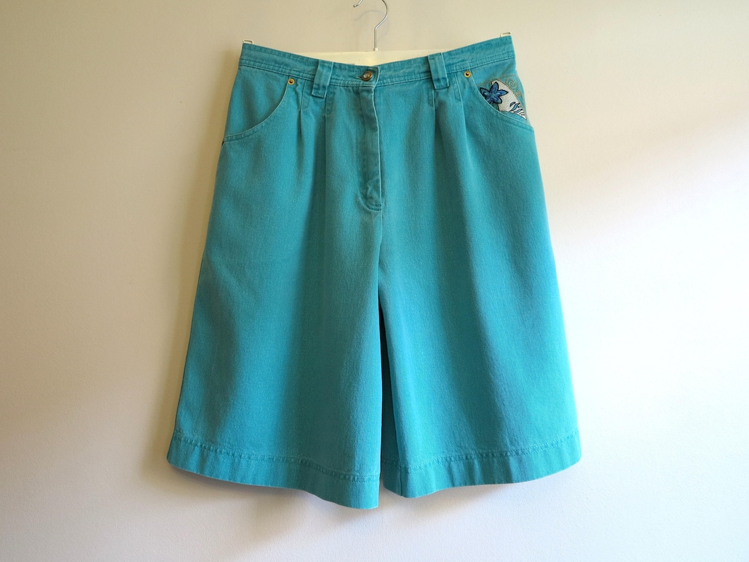 Vintage Women Shorts Turquoise Denim Shorts High Waisted Bermudas ...