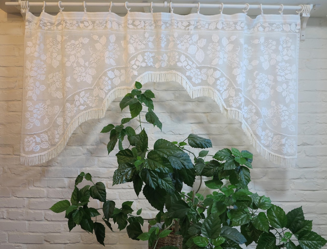 Vintage Lace Window Valance Curtain – Ivory Floral Sheer Panel With ...