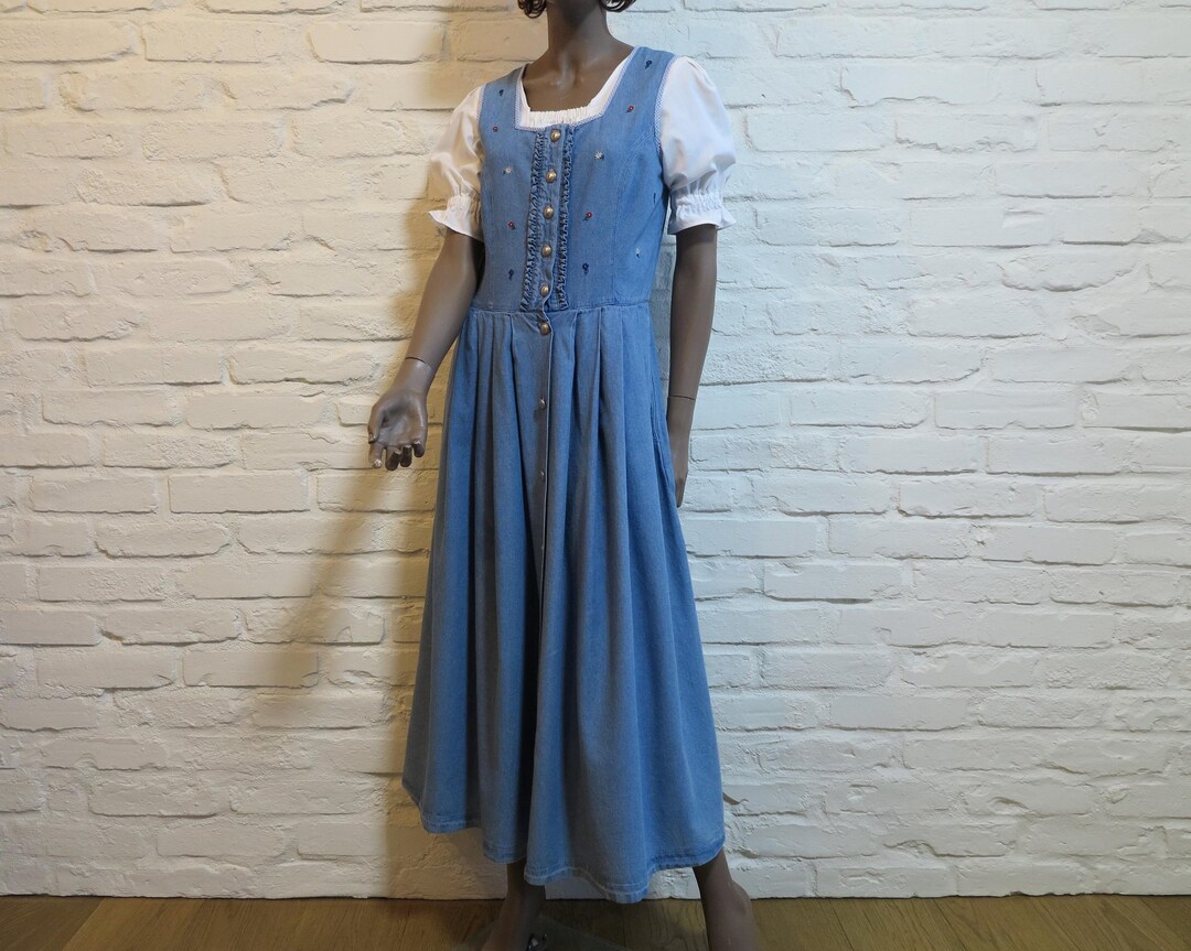 Vintage Blue Denim Dirndl Dress, Medium Oktoberfest Costume - Etsy