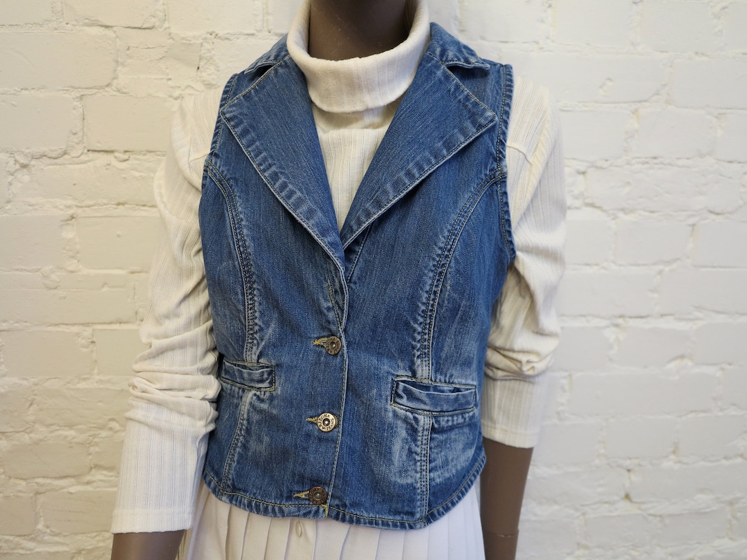 Blue Denim Vest Stretchy Fitted Jens Waistcoat Country Western Vest ...