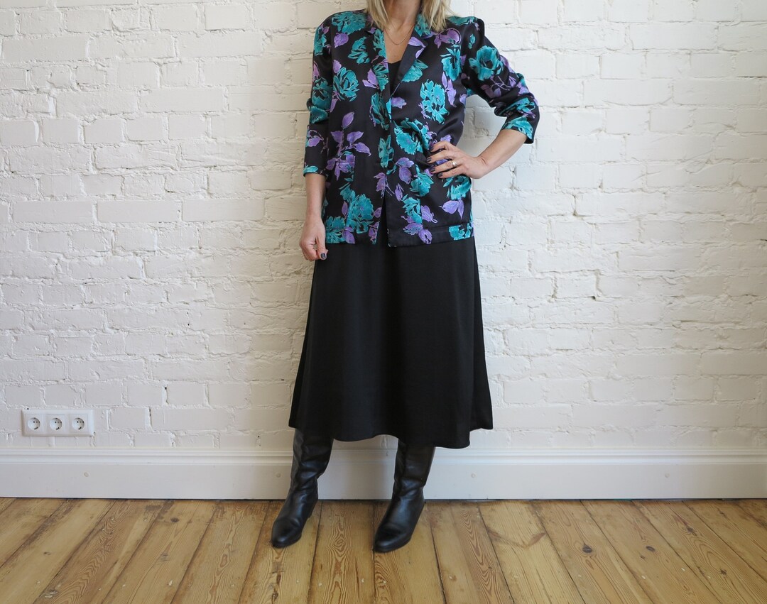 Vintage Kurt Kellermann Jacket Black Floral Satin Jacket Cotton Viscose ...
