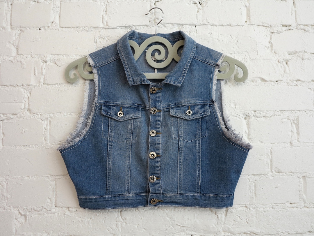 Blue Denim Vest Womens Denim Vest Cropped Stretchy Jeans Waistcoat ...