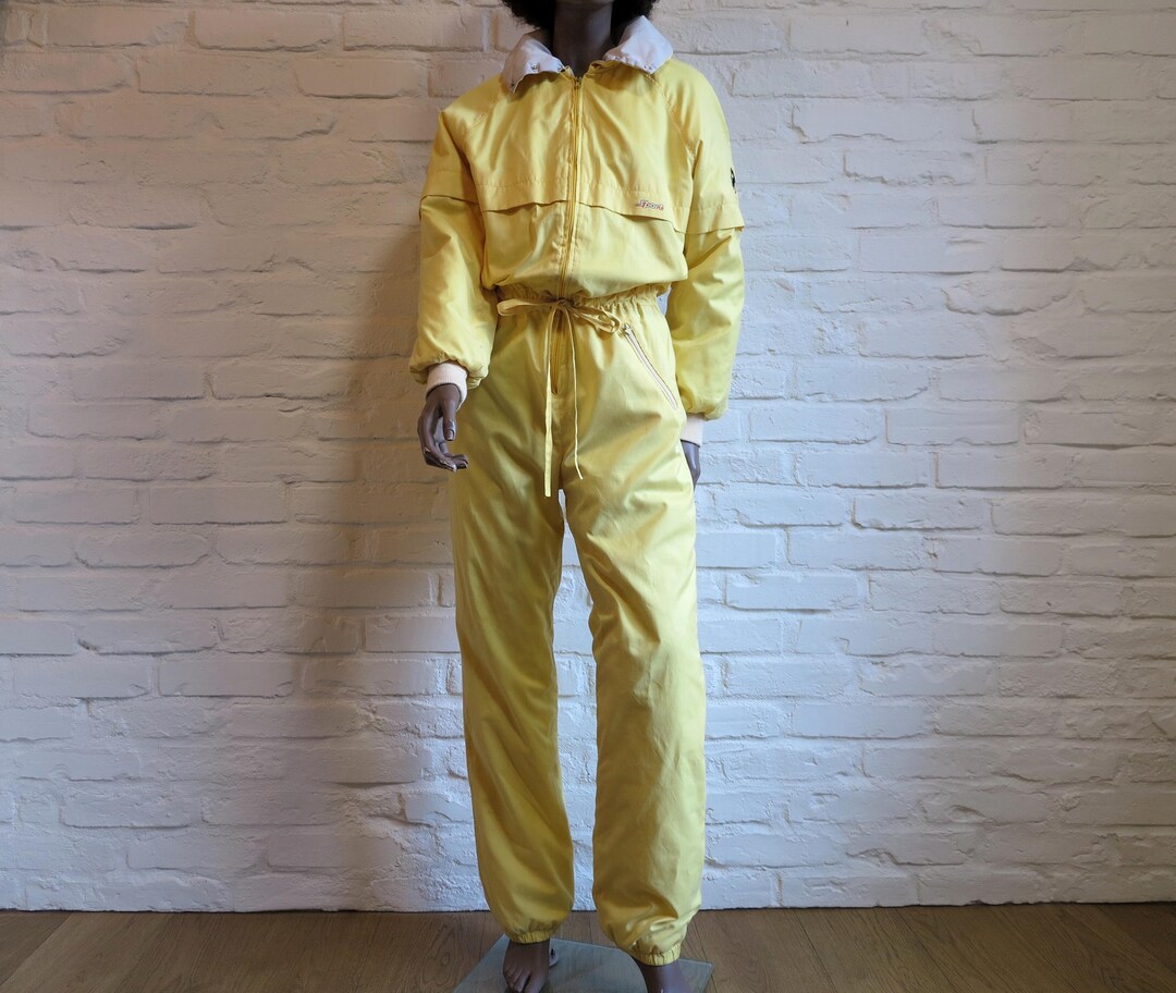 Vintage 80s Womens One Piece Ski Suit Yellow Snowsuit Hipster Snow Suit ...