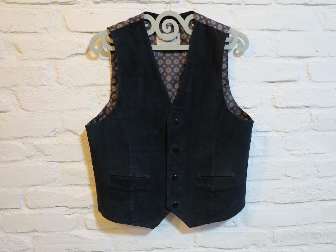 Vintage John F. Gee Suede Vest | 1990s Black Suede Waistcoat | Men’s ...