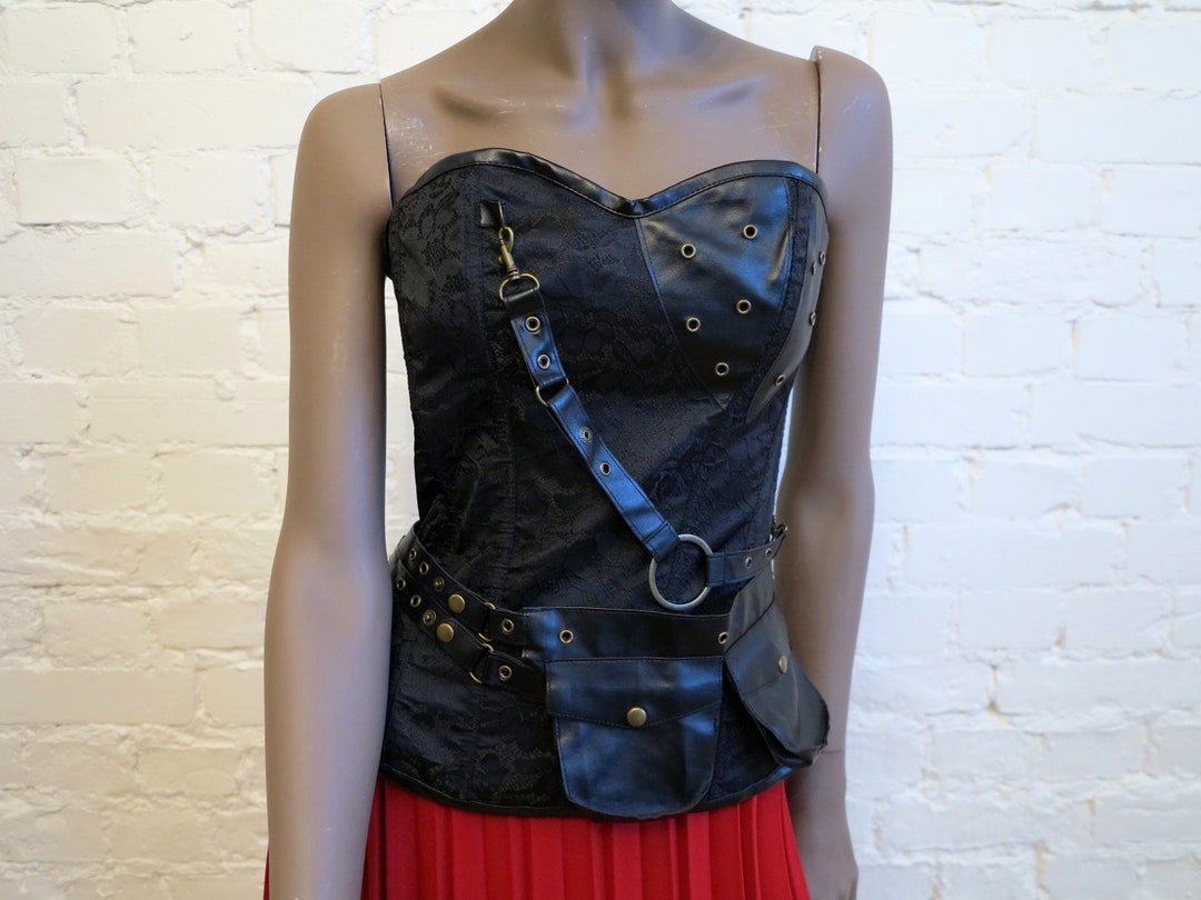 Black Overbust Black Corset Open Back Lace up Corset Top Boned Corset ...