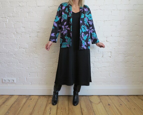 Vintage Kurt Kellermann Jacket Black Floral Satin Jac… - Gem