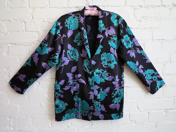 Vintage Kurt Kellermann Jacket Black Floral Satin Jac… - Gem