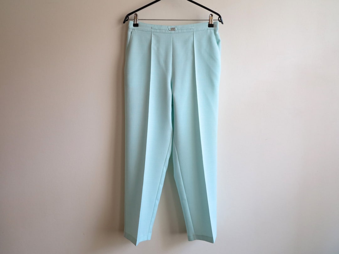 Vintage 1980s Womens Pants Turquoise Blue Pants Elastic Waist Trousers ...