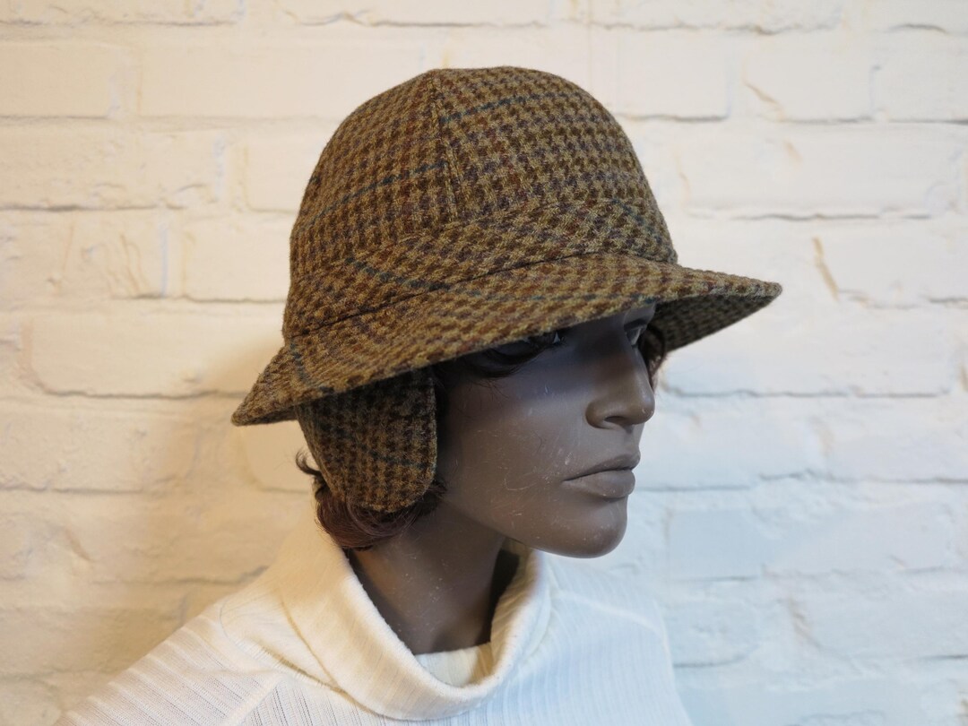 Vintage KEN Italian Wool Hat With Ear Flaps – Tweed Houndstooth Fedora ...