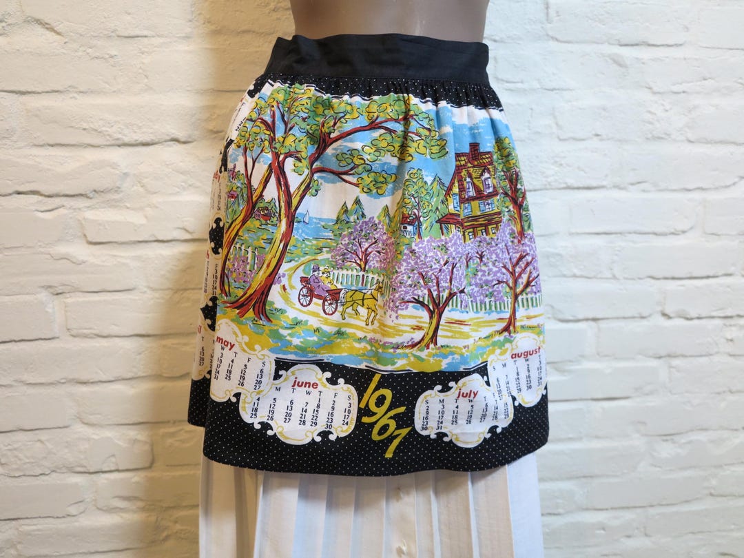 Vintage 1967 Calendar Apron – Retro Tea Towel Apron With Scenic House ...
