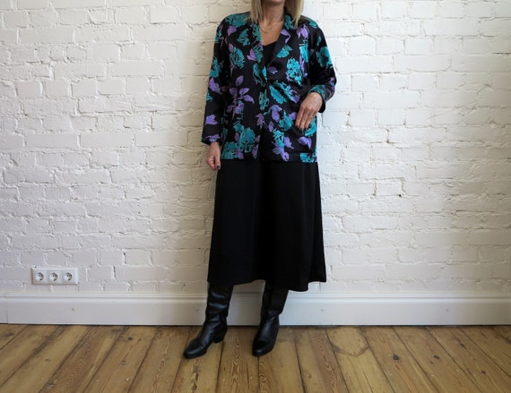Vintage Kurt Kellermann Jacket Black Floral Satin Jac… - Gem