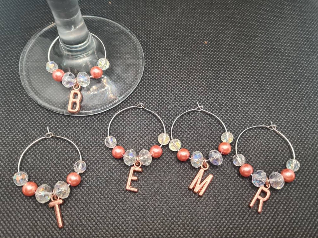 Rose Gold Initial Wine Glass Charm - Etsy