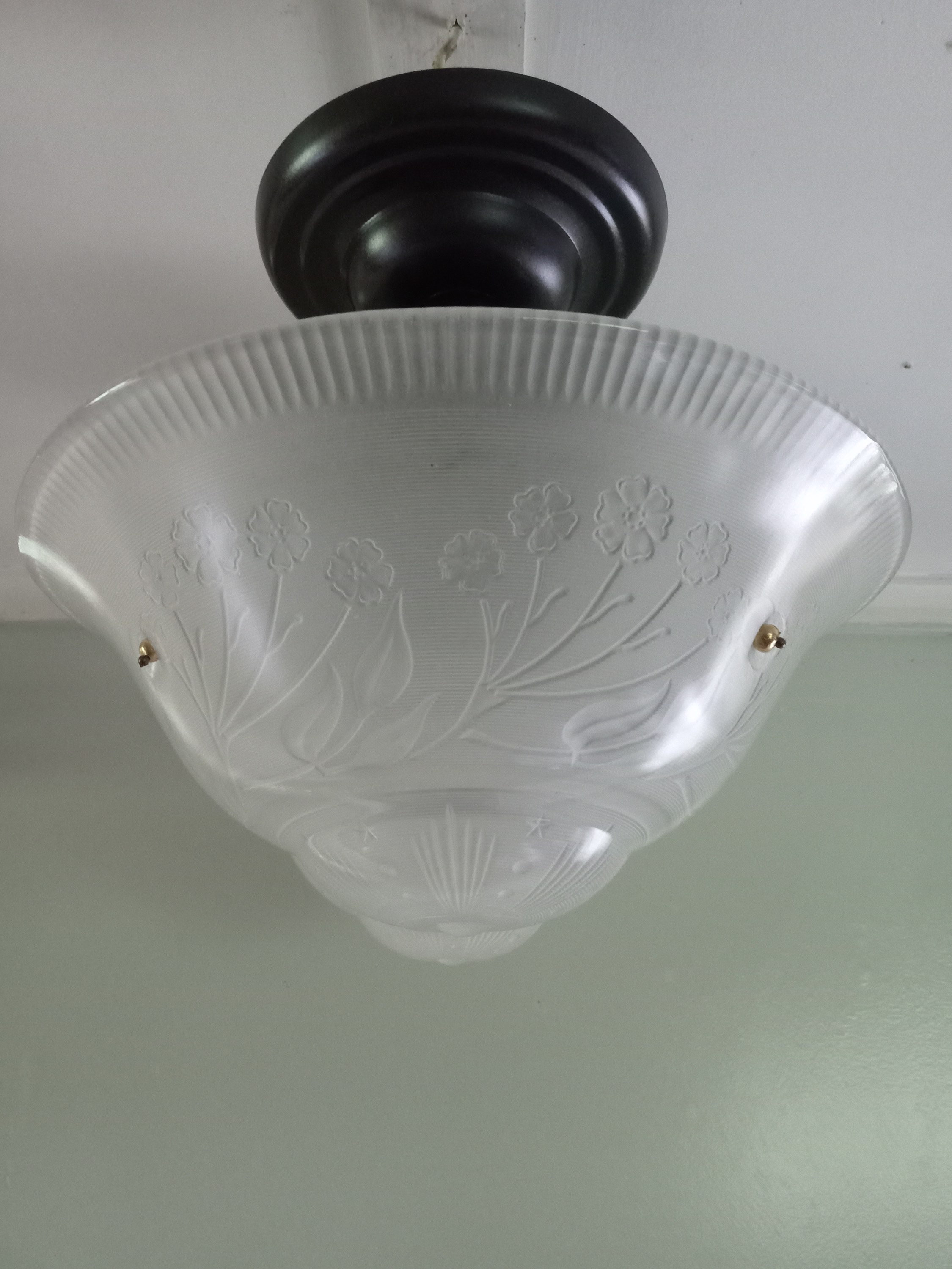 Antique Art Deco White Semi Flush Glass Ceiling Light Fixture 3 Chain ...