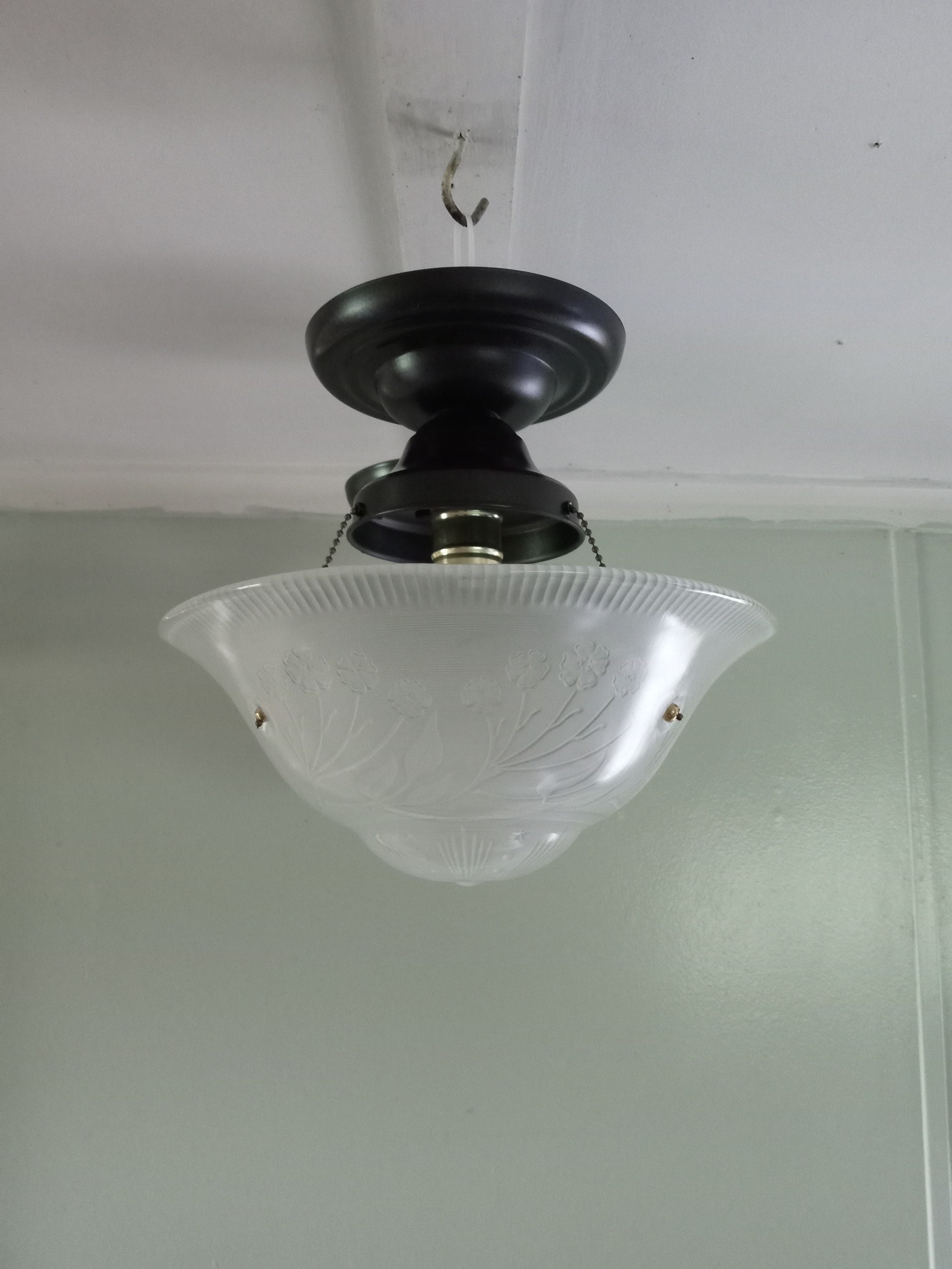 Antique Art Deco White Semi Flush Glass Ceiling Light Fixture 3 Chain ...